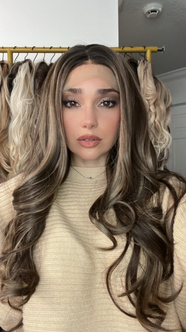 EllaRae | Celine Style Wig | Long Wavy Layered Brunette with Highlights ...